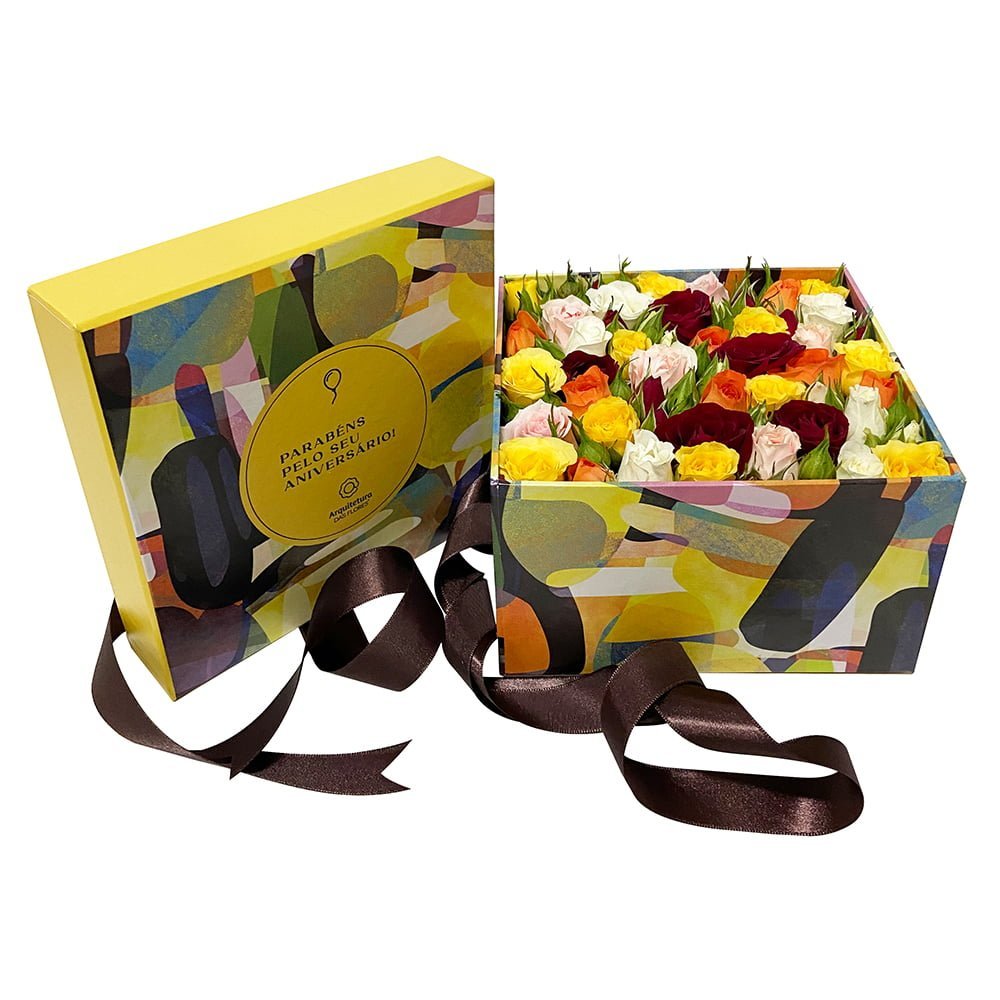 Yellow Birthday - Box com Mini Rosas Coloridas | Arquitetura das Flores